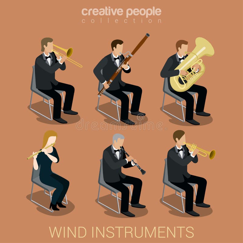 Wind Instruments and Musicians Stock Vector - Illustration of trombone ...