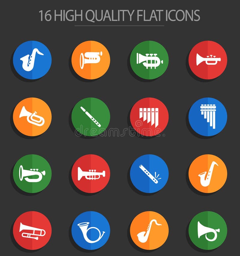 Wind Instruments 16 Flat Icons Stock Vector - Illustration of symbol ...
