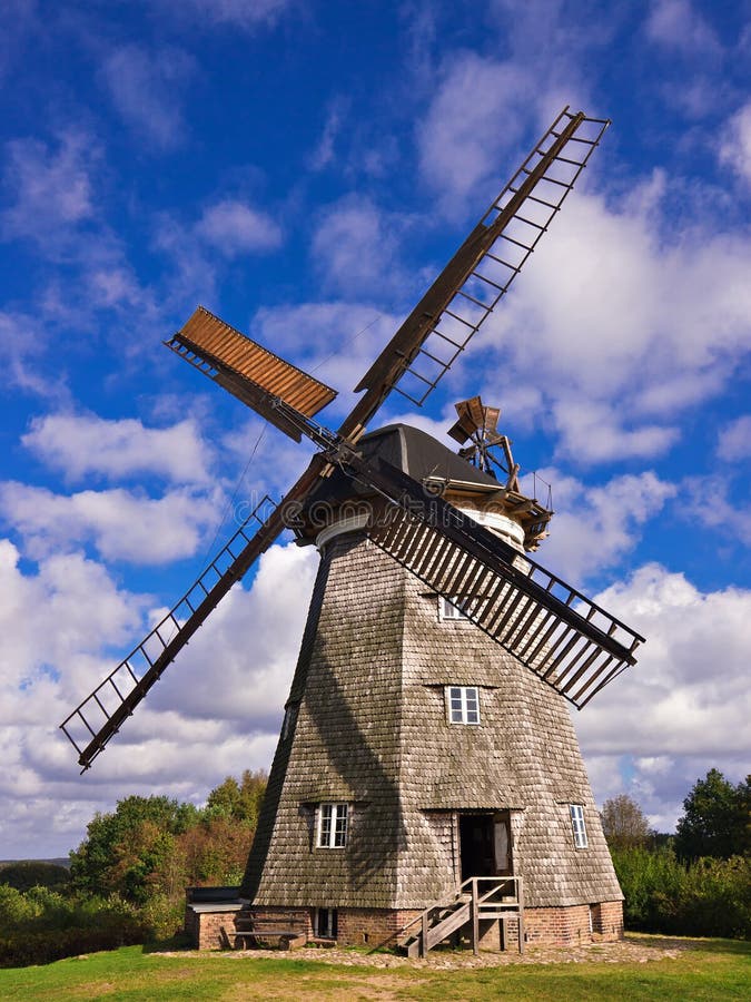 Old Wind Mill with Trees in Wiek, Germany Stock Photo - Image of travel ...