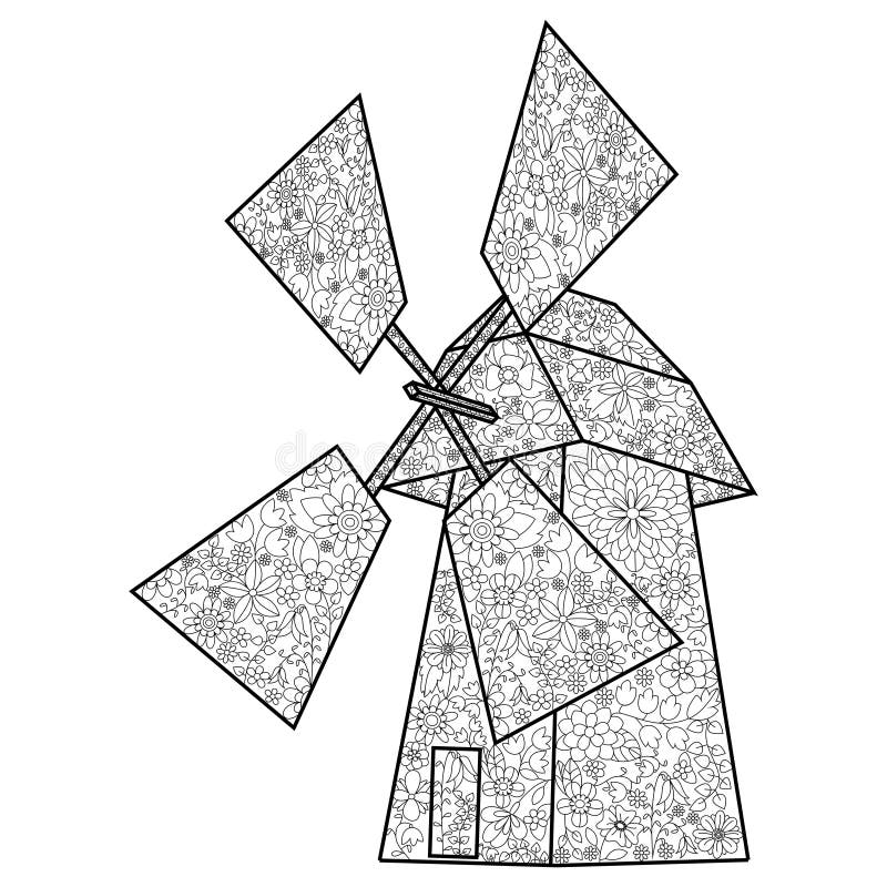 Windmill Coloring Vector Adults Stock Illustrations – 19 Windmill ...