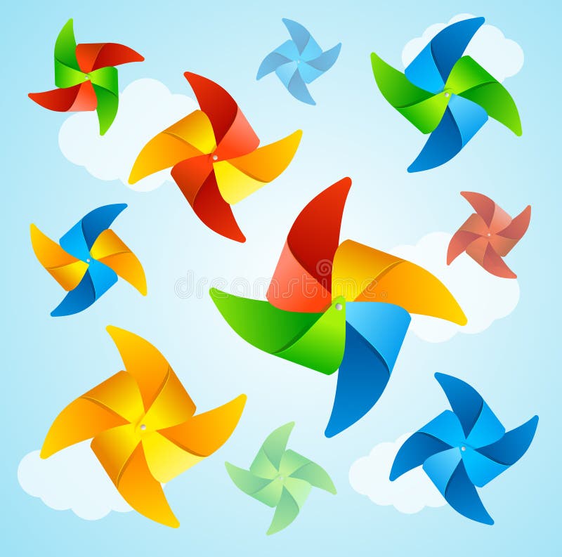 Colorful Windmill Set. Vector Stock Vector - Illustration of breeze ...