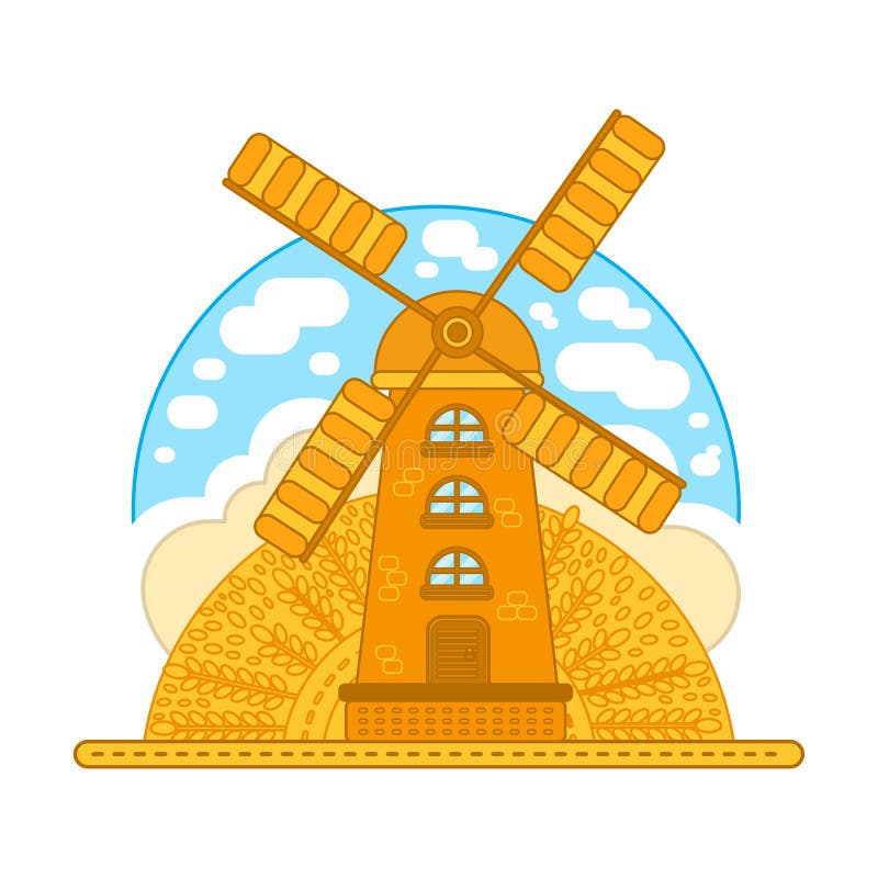 Wind Mill Illustration in Modern Flat Style. for Logotype, Label ...