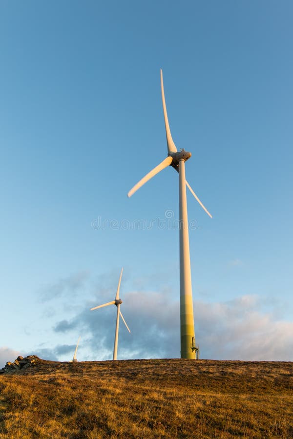 Portrait View of a Wind Mill Power Plant on a Mountain Ridge Stock ...