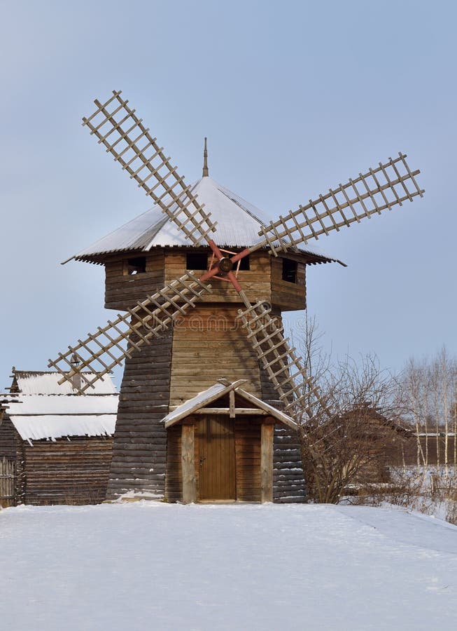 A Wind Mill in the Russian Village Stock Image - Image of frosty ...