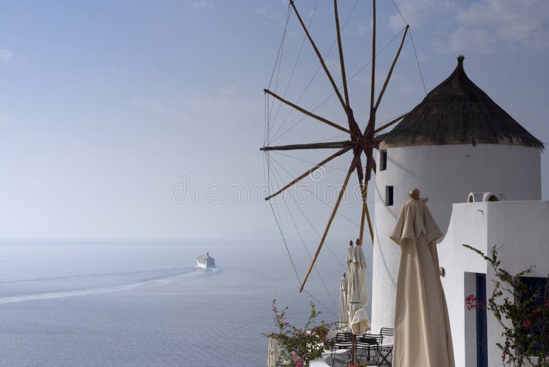 Wind Mill and View on the Sea Stock Image - Image of mill, santorini ...