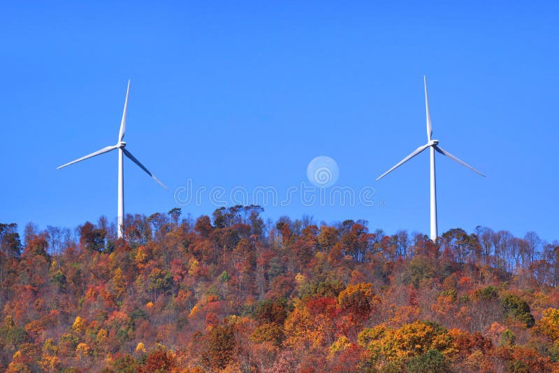 Wind mills on the hill stock image. Image of autumn, moon - 26774179