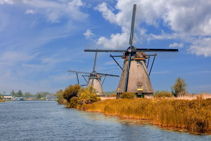 Wind Mills at UNESCO World Heritage Site Kinderdijk in the Netherlands ...