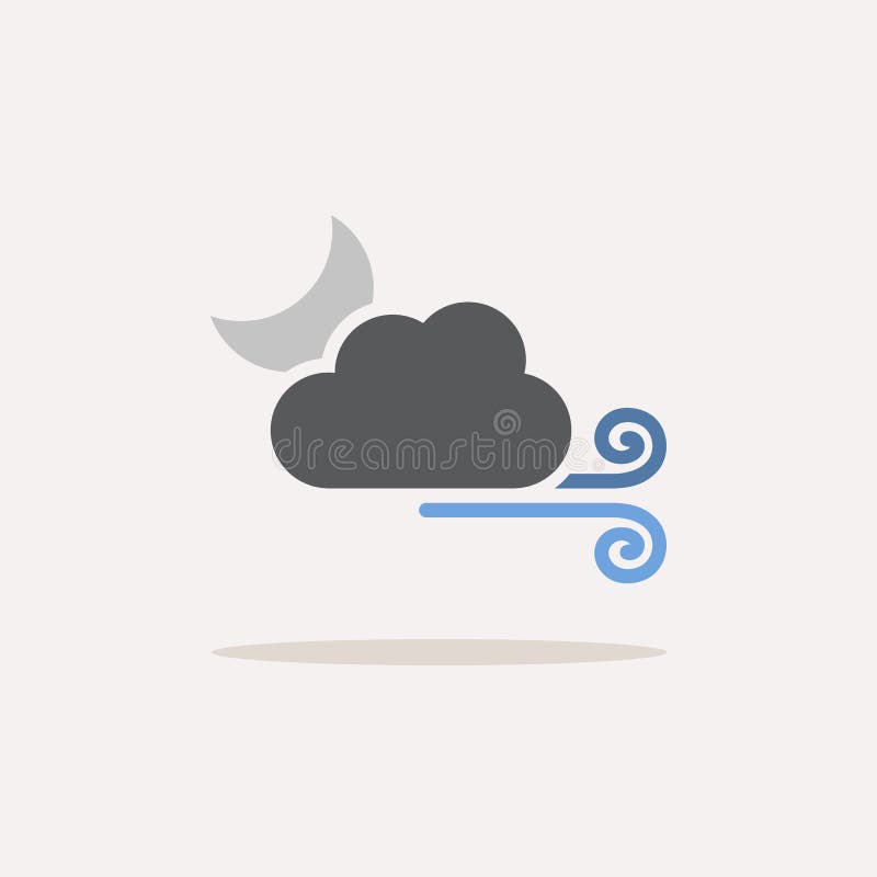 Wind, Moon and Cloud. Color Icon with Shadow. Weather Vector ...