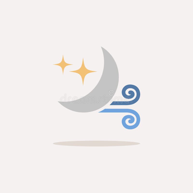 Wind and Moon. Color Icon with Shadow. Weather Vector Illustration ...