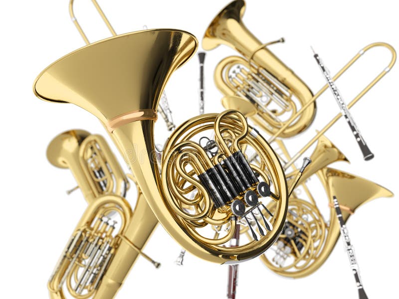 Wind Musical Instruments Isolated on White Stock Photo - Image of ...
