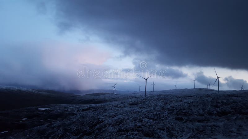 Wind park at night stock photo. Image of park, mountains - 159899276