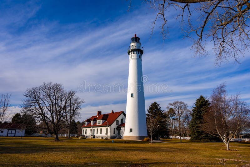 Wind Point Lighthouse stock photo. Image of season, autumn - 134739610