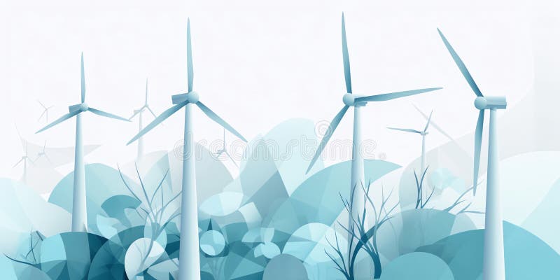 Wind Power Banner with Wind Turbines and Plants, in the Style of Simple ...