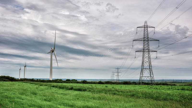 Wind Power and Electricity Pylons Stock Image - Image of skies ...