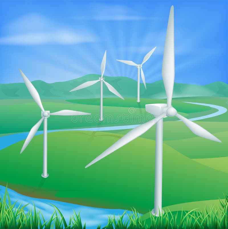 Cute wind turbines stock vector. Illustration of editable - 13316027