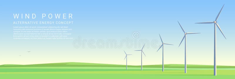 Wind Power Energy Turbines on a Green Meadow Vector Concept Header ...