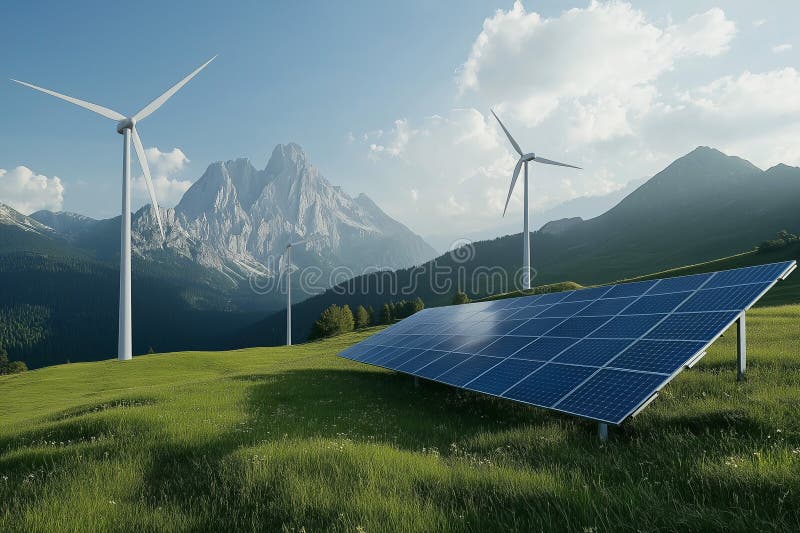 Wind Power Generation Equipment and Solar Panel by Generative Ai Stock ...