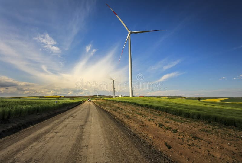 Wind Power Grandstand between Fields in Turkey Stock Image - Image of ...