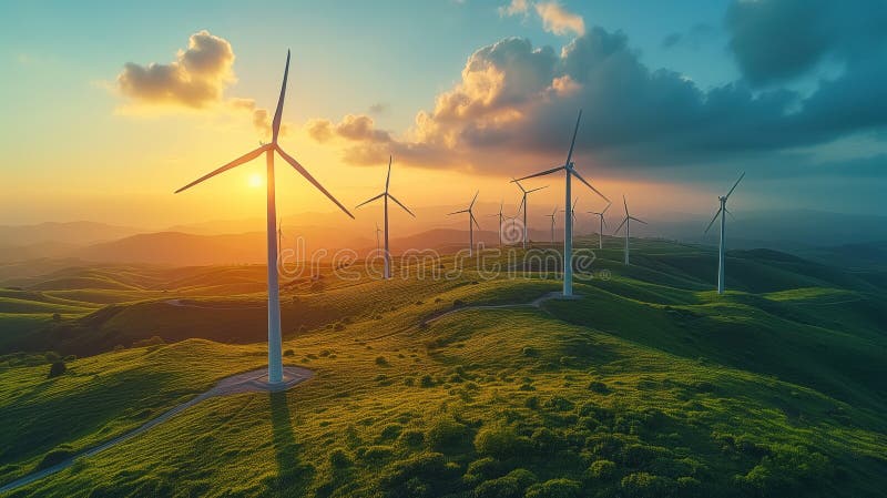 Wind Power Green Beautiful Landscape Stock Illustration - Illustration ...
