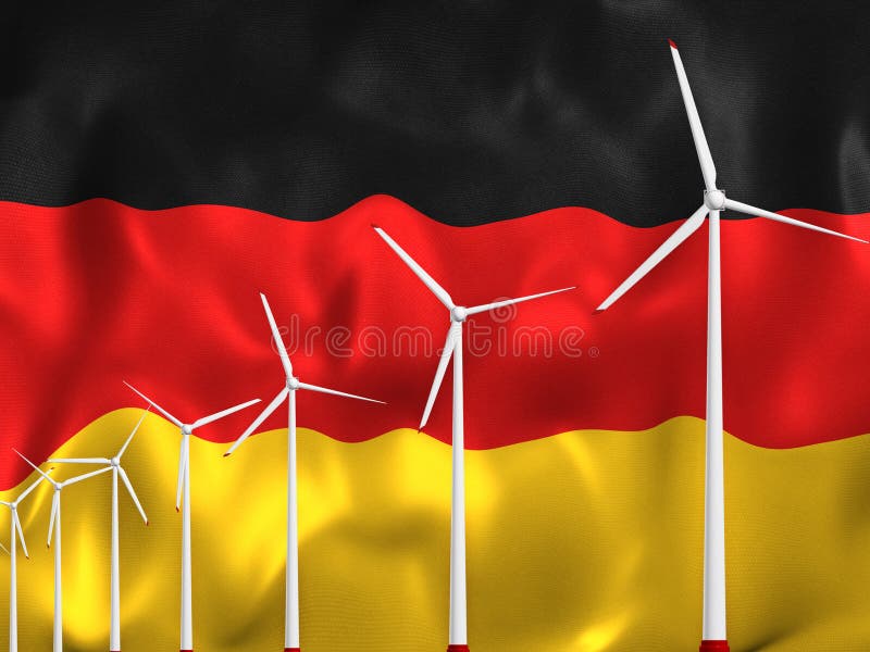 Wind Power Industry in Germany. Wind Turbines in Front of German Flag ...
