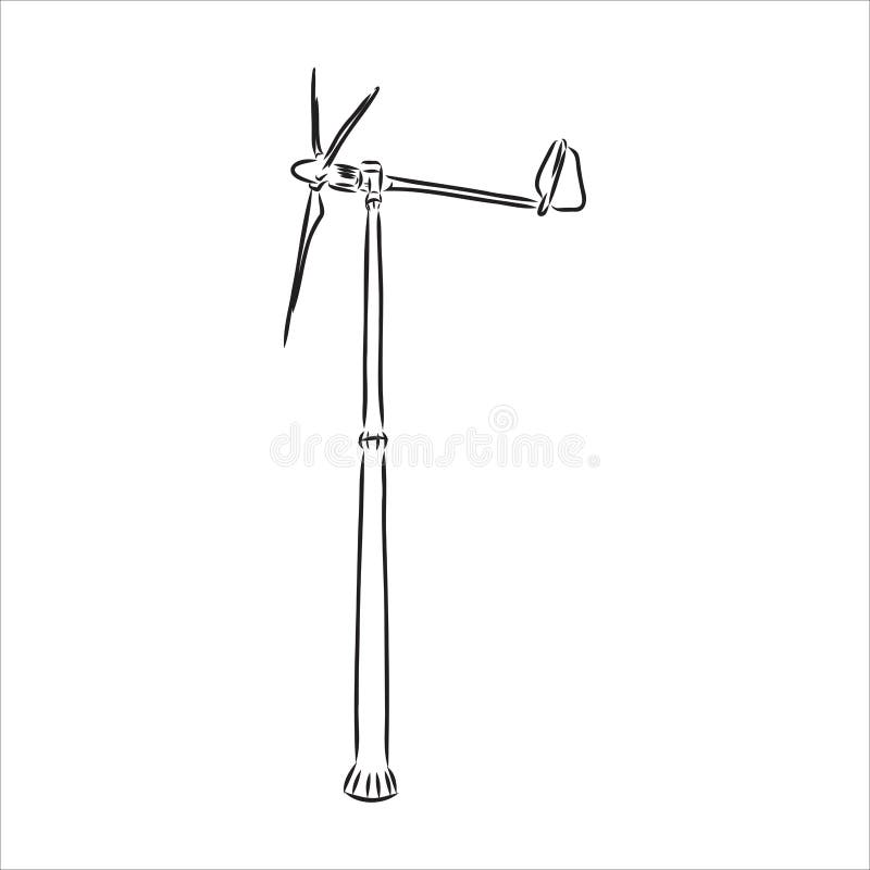 Wind Power Plant. Hand Drawn Vector Illustration Stock Vector ...