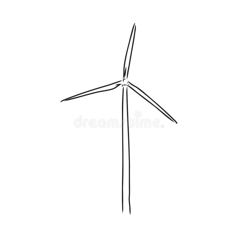 Wind Power Plant. Hand Drawn Vector Illustration Stock Vector ...