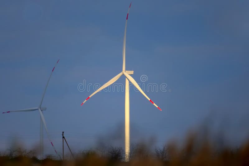 Wind Power Plant Illuminated Stock Photo - Image of beautiful ...