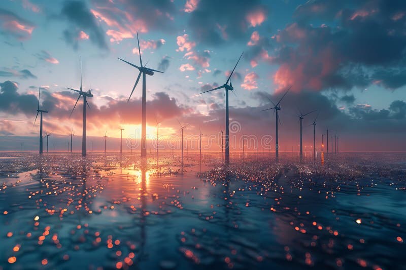 Wind Power Plant and Technology. Smart Grid. Renewable Energy Stock ...