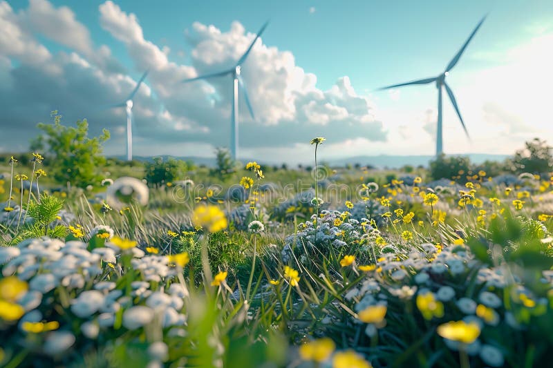 Wind Power Plant and Technology. Smart Grid. Renewable Energy Stock ...