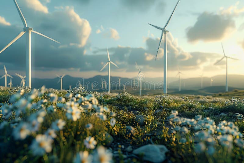 Wind Power Plant and Technology. Smart Grid. Renewable Energy Stock ...