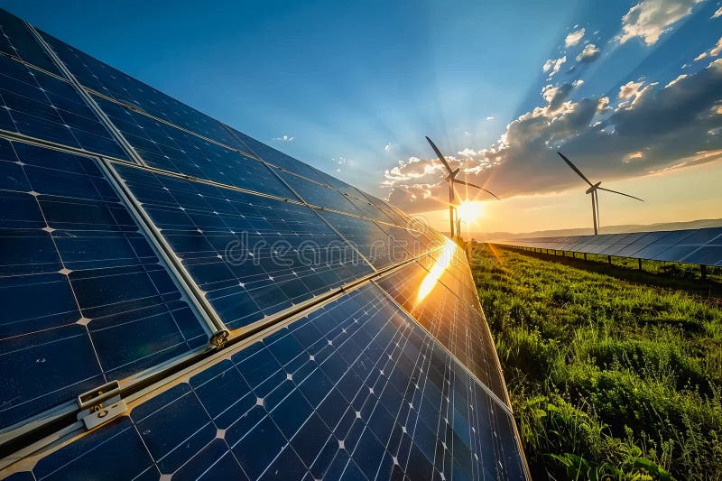 Wind Power Plant and Technology. Smart Grid. Renewable Energy Stock ...