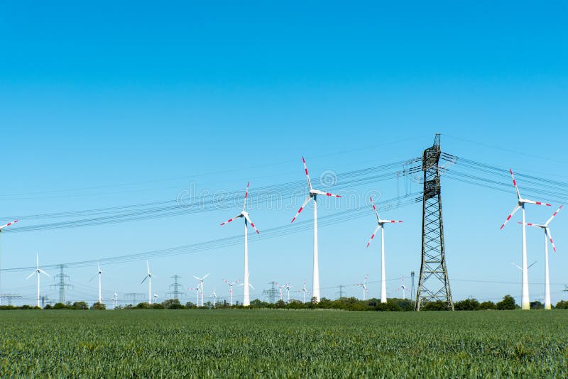 Wind Power Plants And Power Transmission Lines Stock Image - Image of ...