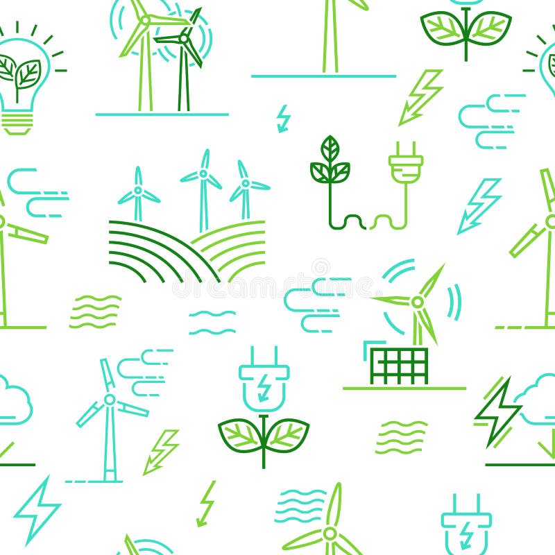 Wind Power Seamless Pattern. Vector Illustration in Outline Style Stock ...