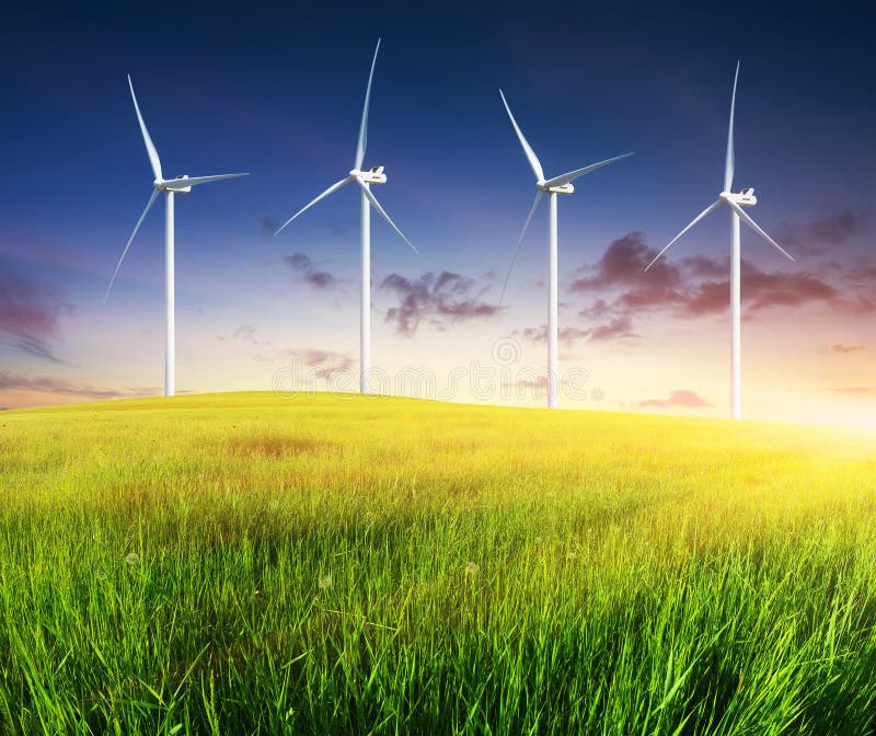 Wind Power Station on Field. Technology and Inovation. Green Energy ...