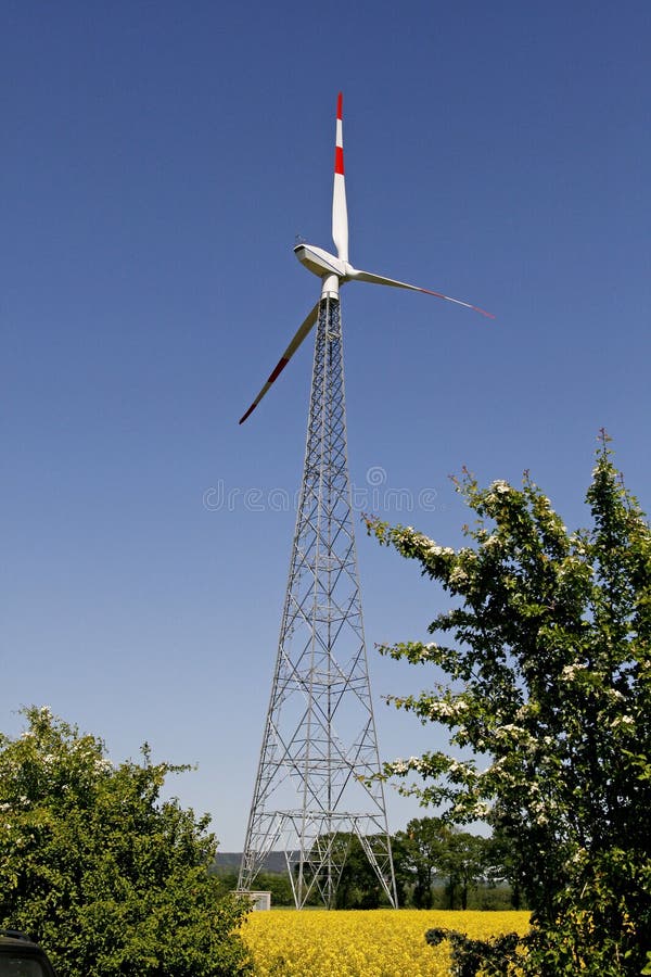 Wind Power Station with Field in Spring Stock Photo - Image of ...