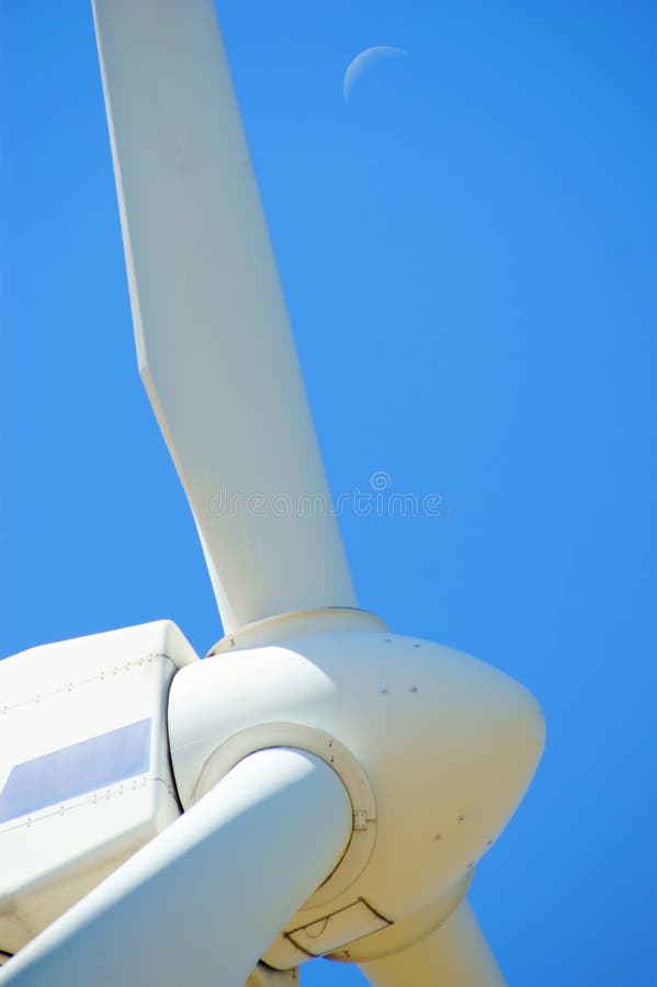 Wind Power - Turbine, Blue Sky and Moon Stock Image - Image of blue ...