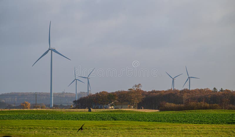 Wind Power Turbines by a Green Field.. Stock Image - Image of green ...