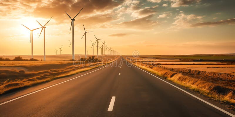 Wind Power with Wind Turbines and Plants Stock Illustration ...