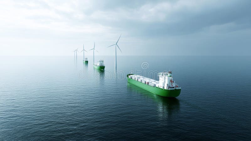 Wind Powered Cargo Vessel Navigating Open Waters, Representing Eco ...