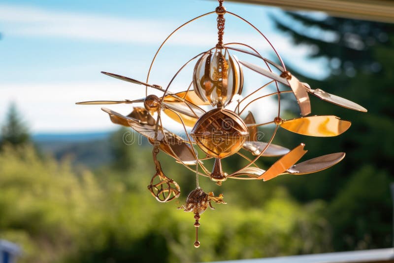 Wind-powered Metal Mobile in Motion Stock Illustration - Illustration ...