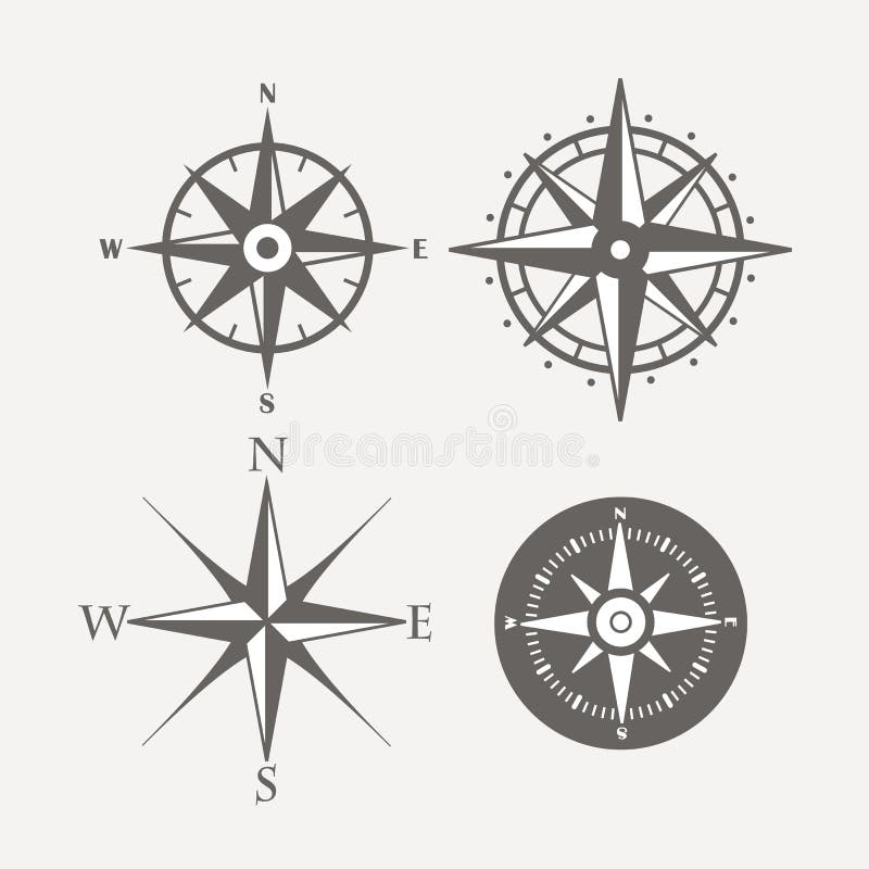 Nautical Wind Rose and Compass Icons Set Stock Vector - Illustration of ...