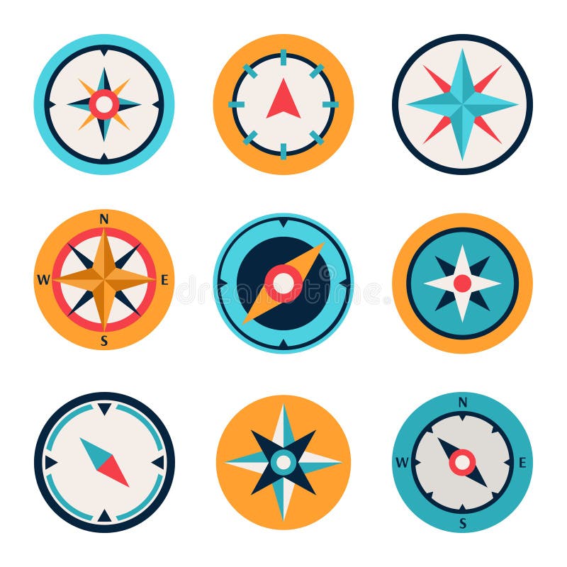 Navigation and Wind Rose Compass Set Stock Vector - Illustration of ...