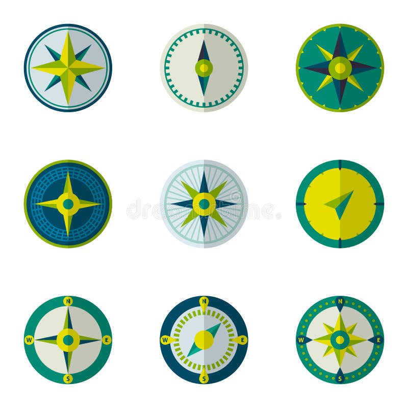 Wind Rose Compass Flat Vector Symbols Set Stock Vector - Illustration ...