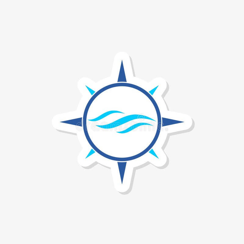 Wind Rose Nautical Compass with Ocean Wave Sticker Stock Illustration ...