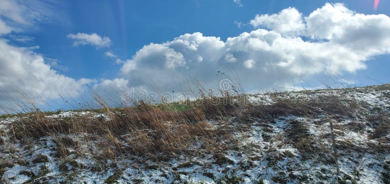 Wind on the snowy hillside stock photo. Image of snow - 215123090