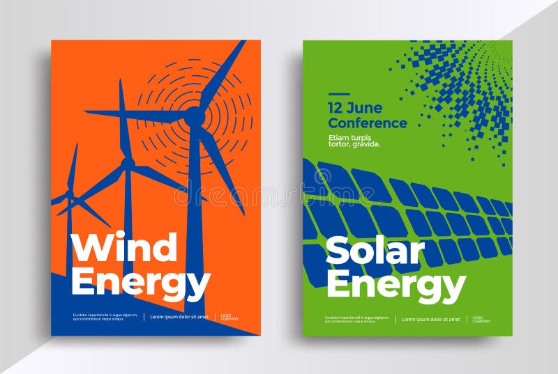 Wind and Solar Energy Posters Stock Vector - Illustration of ...