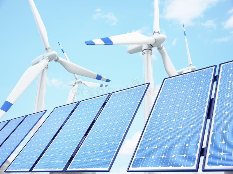 Wind and solar power stock illustration. Illustration of clear - 89751572