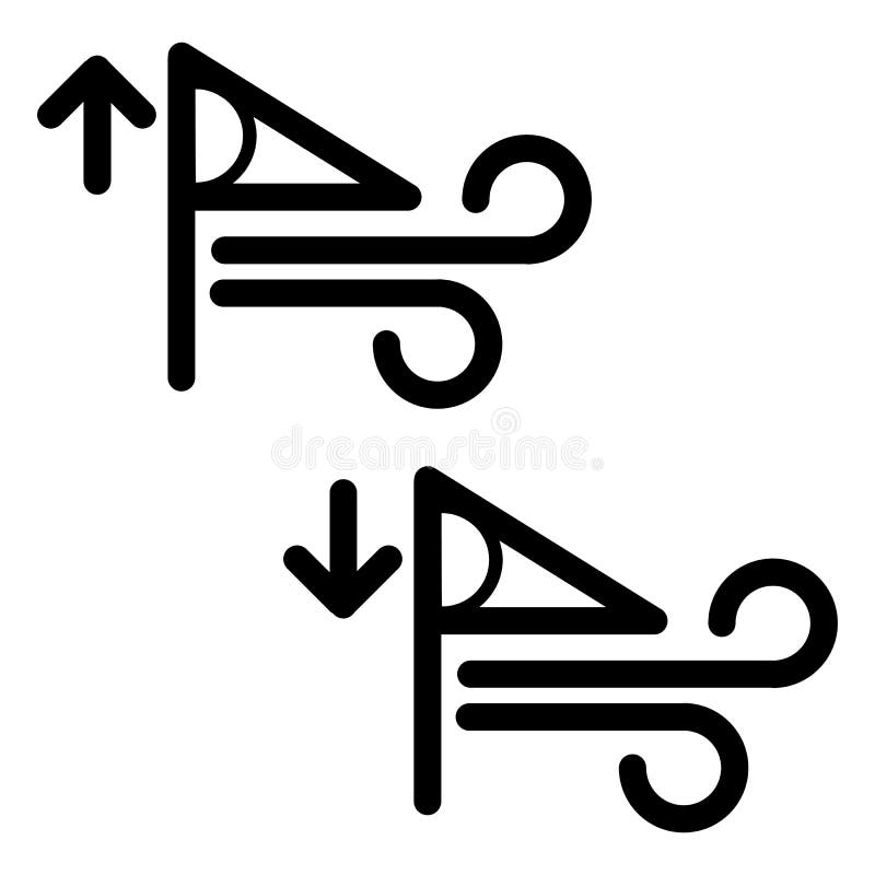 Wind Speed Increase and Decrease Vector Icon. Black and White Wind Illustration. Outline Linear ...