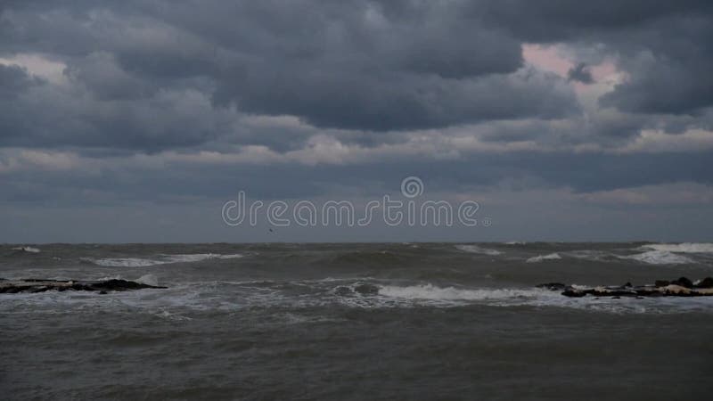 Wind Storm in the Sea, Waves Hitting Rocks in the Rain Clouds2. Stock ...