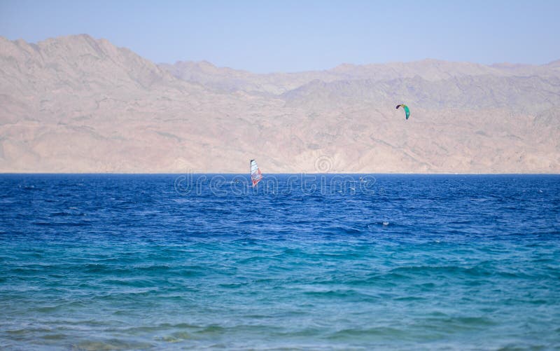 Wind surfing in red sea stock image. Image of seashore - 96560887